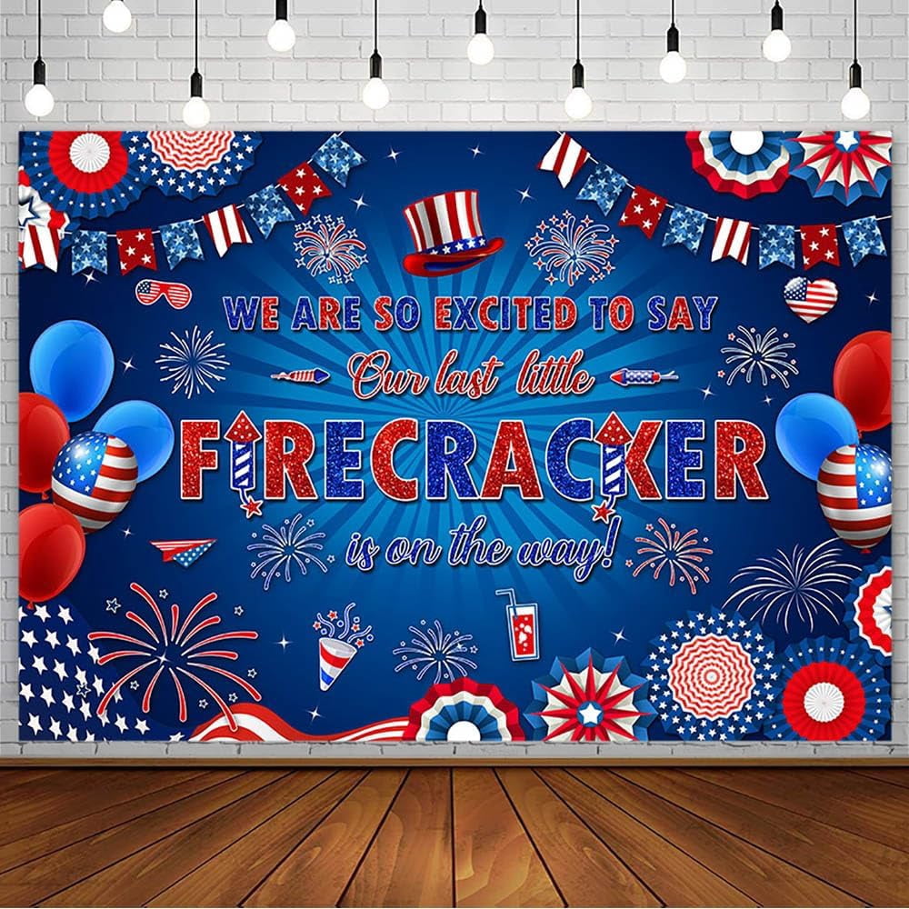 7x5Ft 4th of July Firecracker Baby Shower Backdrop Red White and Due ...