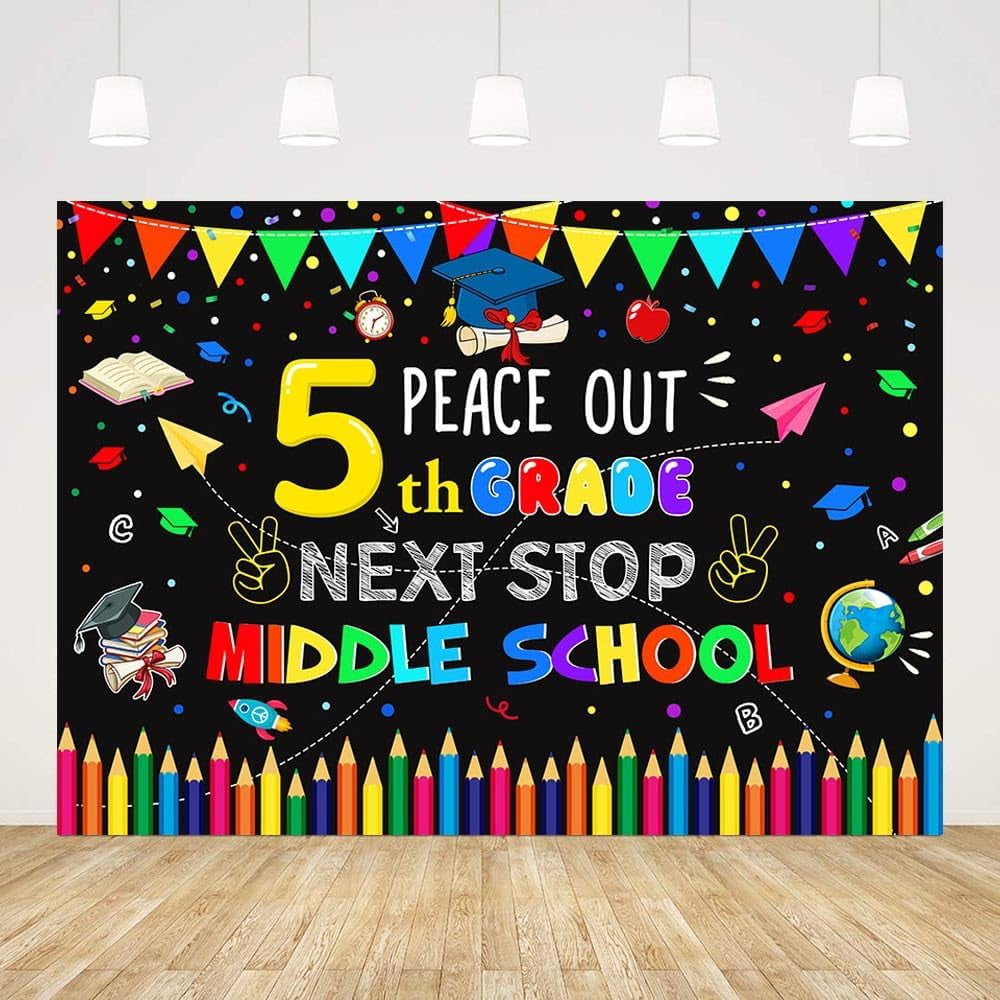 7x5Ft 5TH Grade Graduate Backdrop Peace Out 5TH Grade Next Stop Middle ...