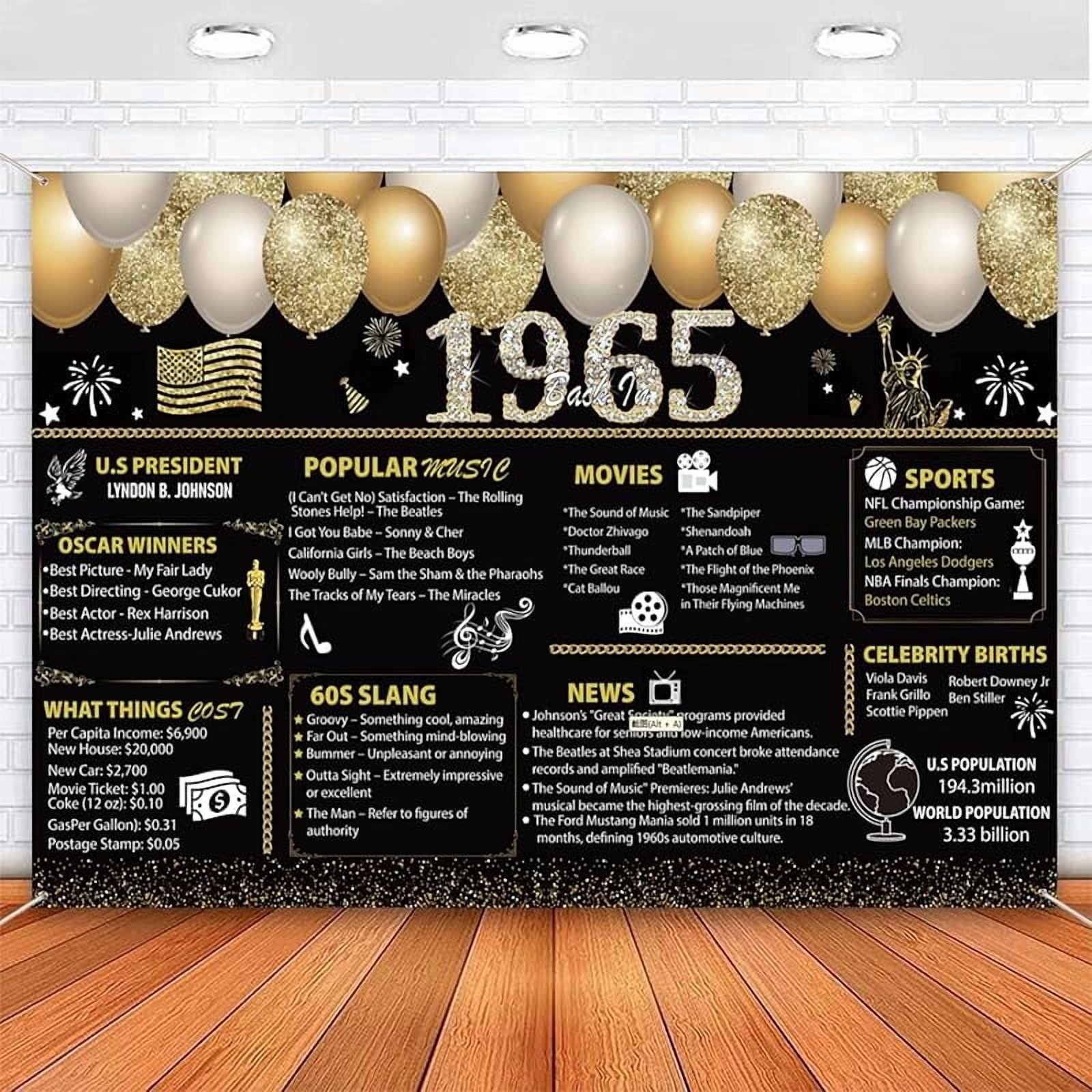 7x5Ft 60th Birthday Black Gold Party Backdrop Back in 1965 Decoration ...