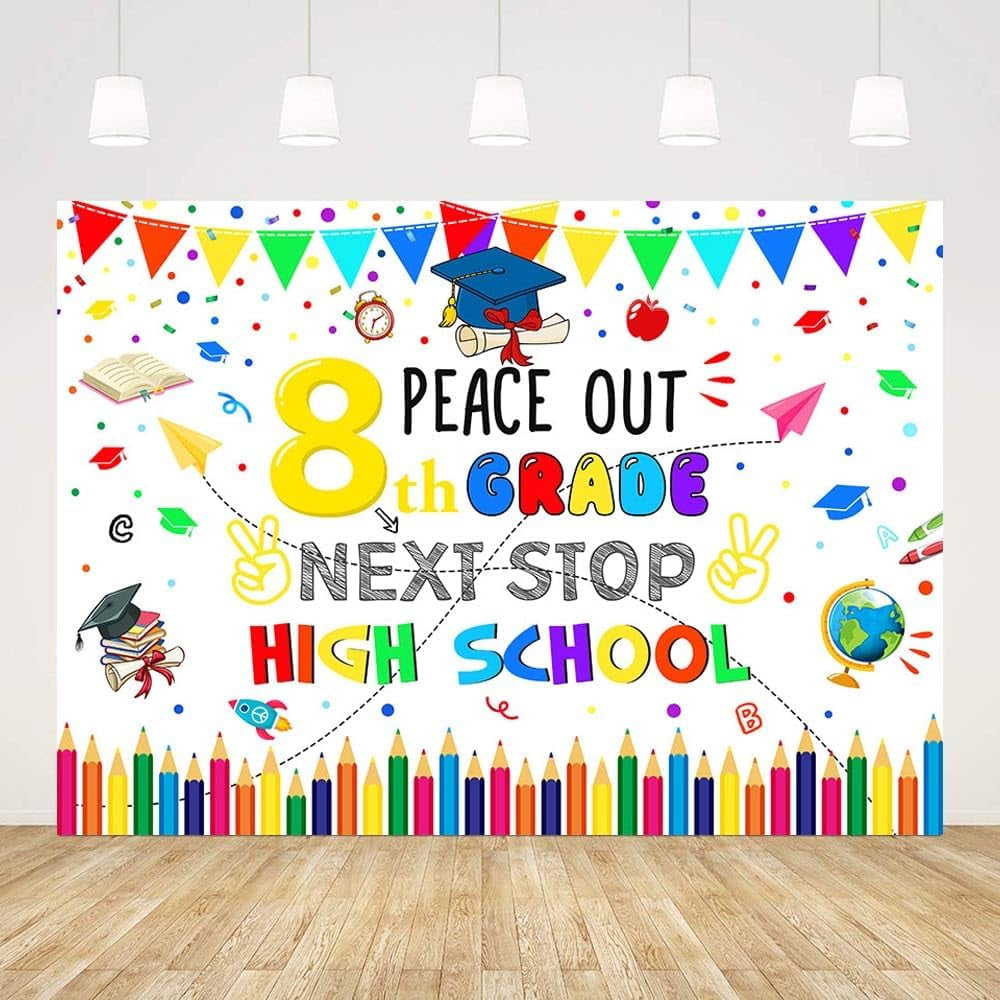 7x5Ft 8th Graduate Backdrop Peace Out 8TH Grade Next Stop High School ...
