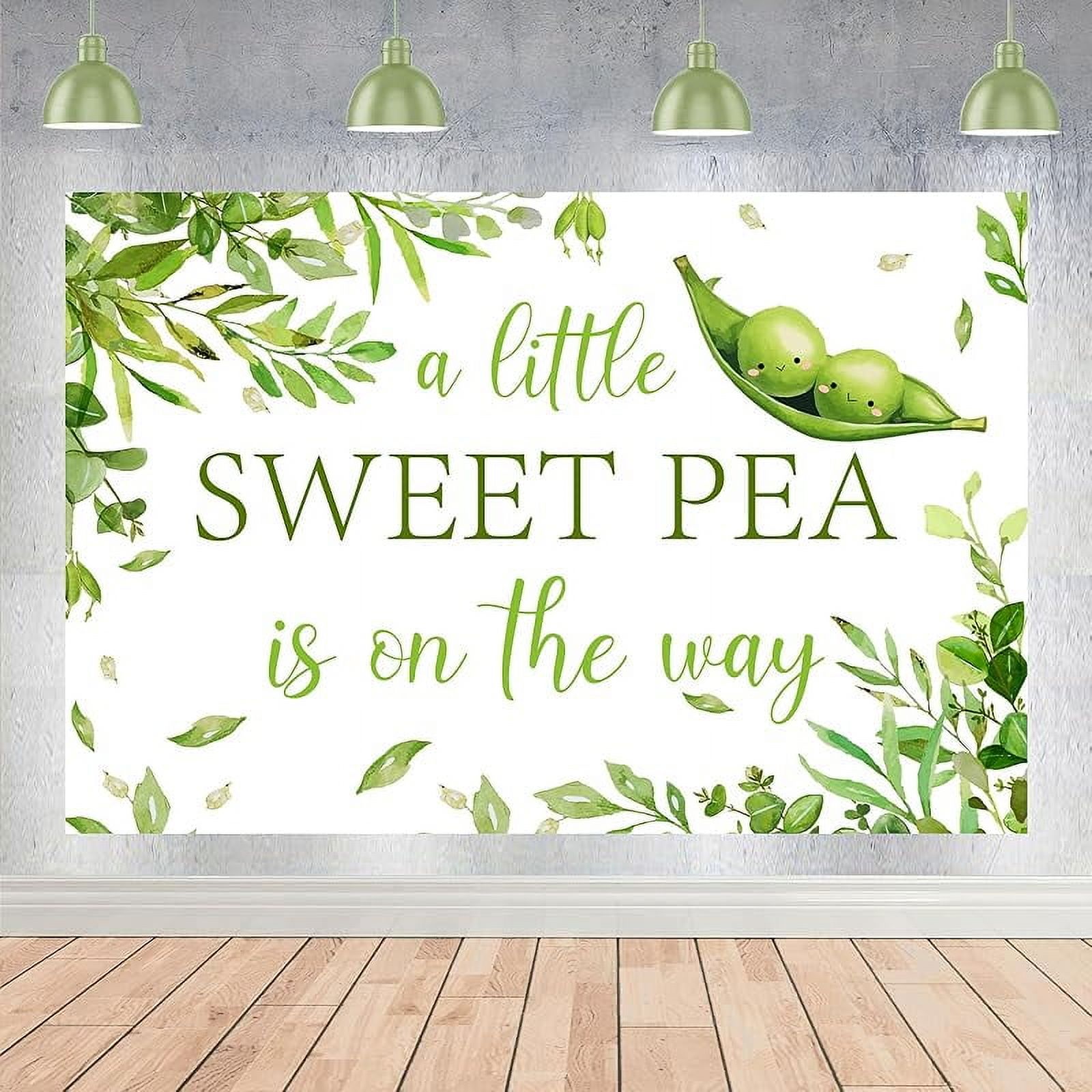 7x5Ft A Little Sweet Pea Is On The Way Baby Shower Backdrop, Greenery ...