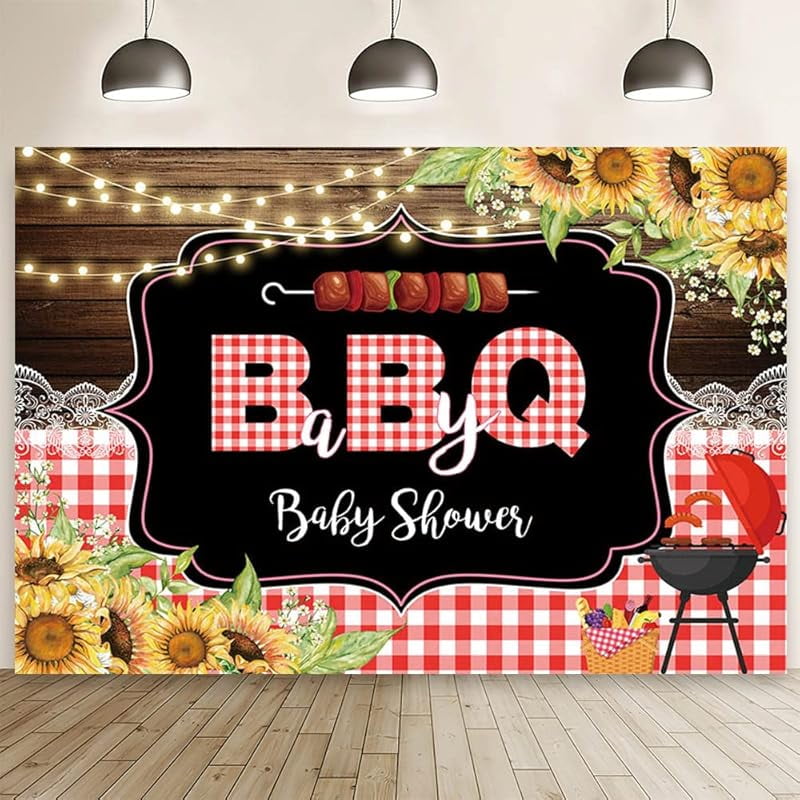 7x5Ft BBQ Baby Shower Backdrop Country Rustic Wooden Board Sunflowers ...