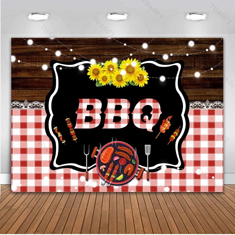 7x5Ft BBQ Baby Shower Backdrop Rustic Wood Red Gingham Picnic ...