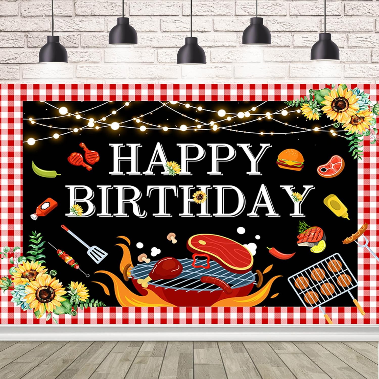 7x5Ft BBQ Birthday Party Decorations Large BBQ Happy Birthday Banner ...