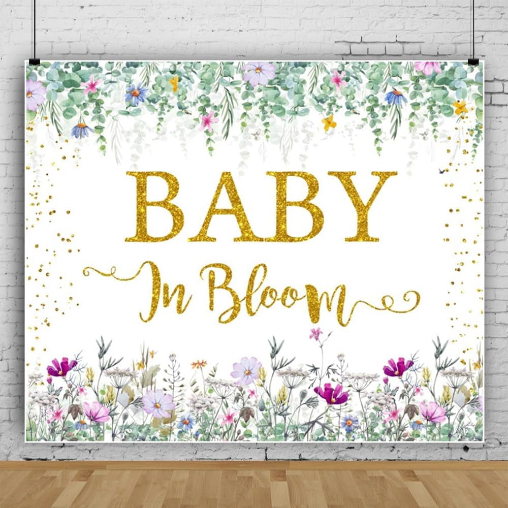 7x5Ft Baby Shower Backdrop,Baby in Bloom Backdrops,Floral Backdrop ...