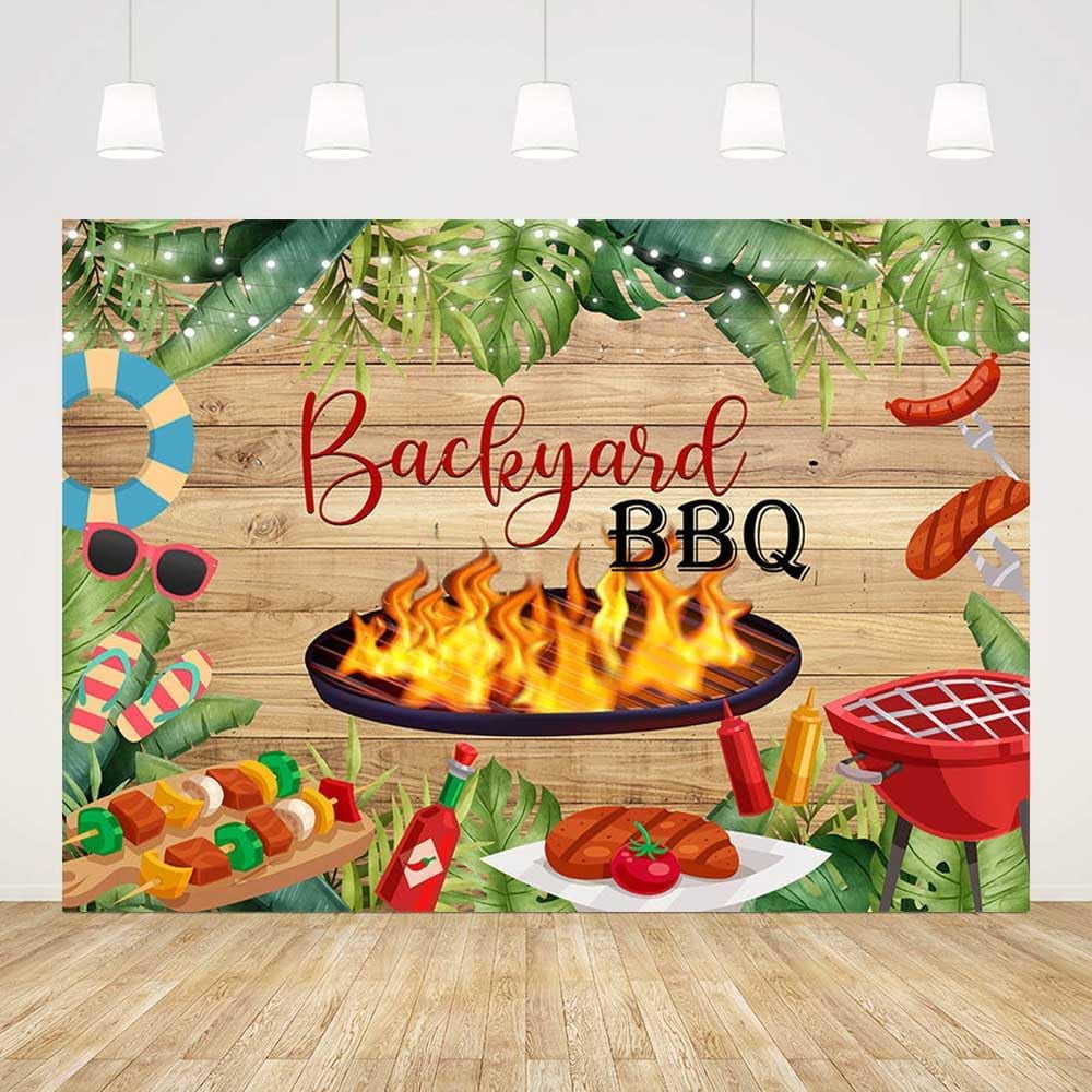 7x5Ft Backyard BBQ Backdrop Summer Seafood Barbecue Backdrop Rustic ...