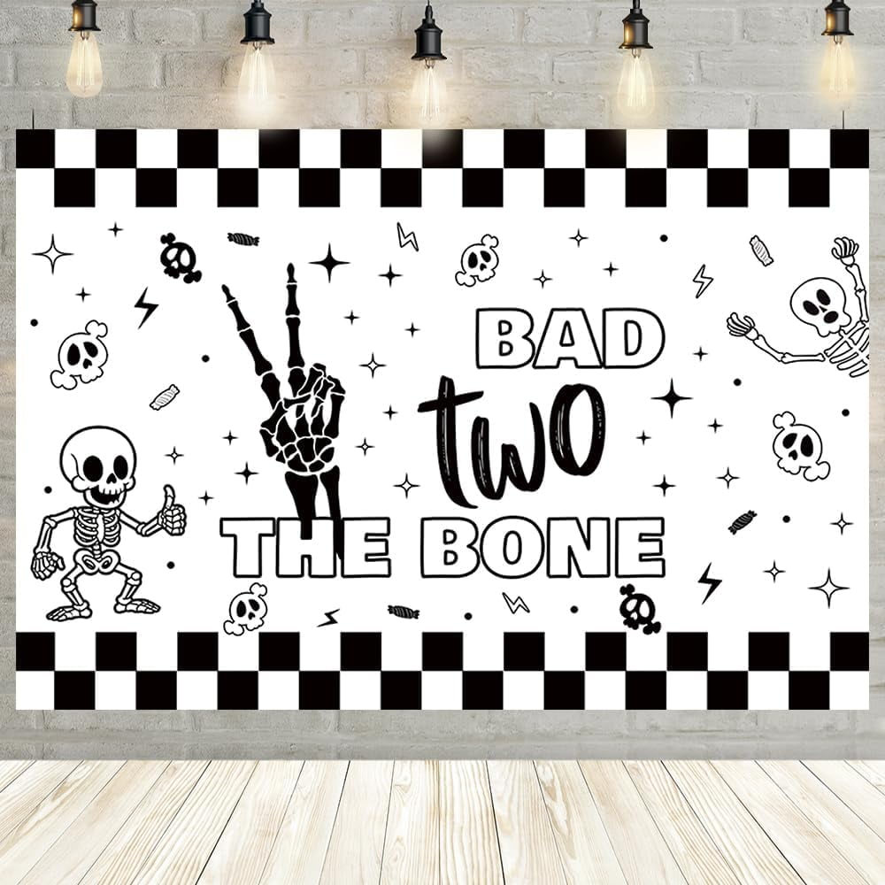 7x5Ft Bad Two The Bone Backdrop Skeleton Theme 2nd Birthday Decorations ...