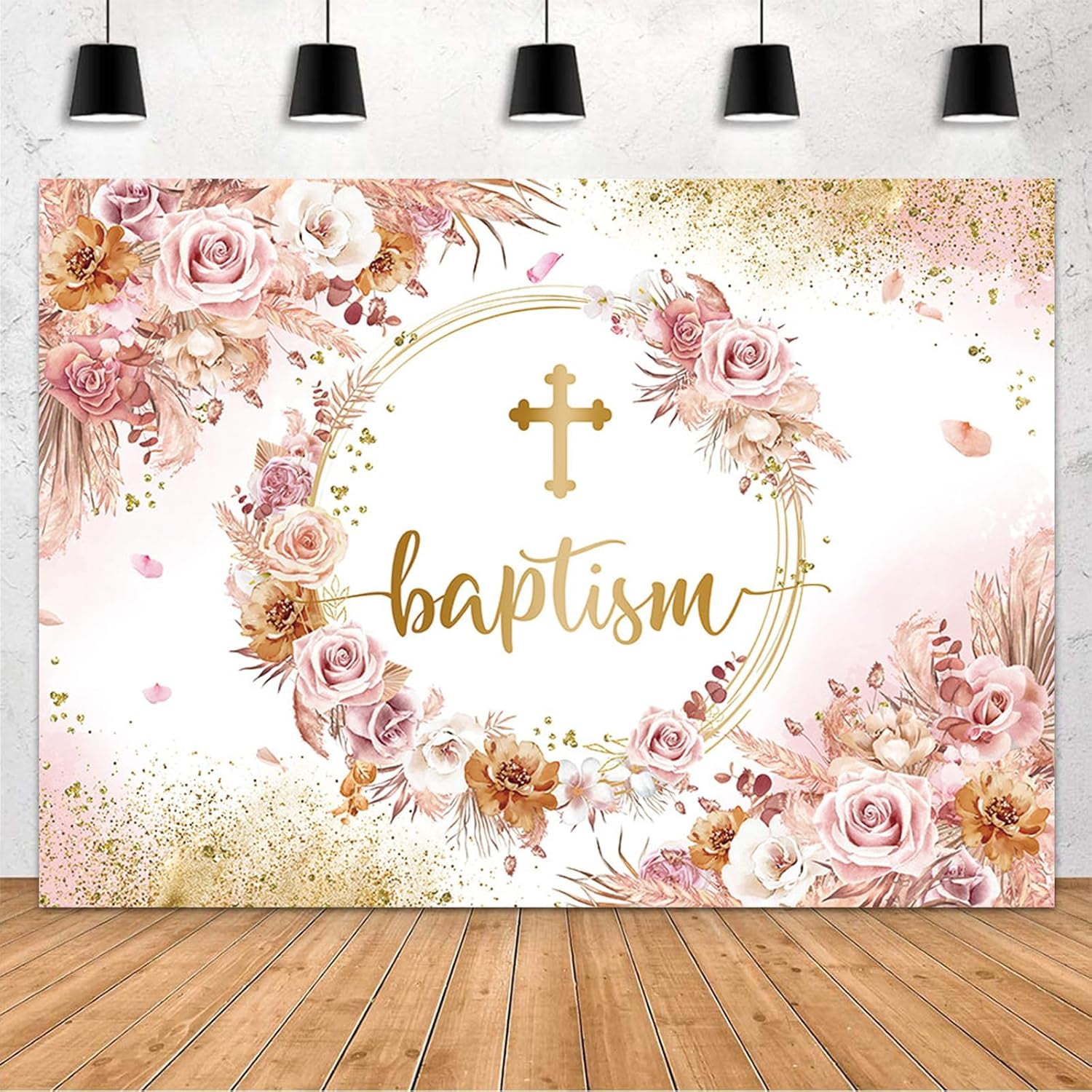 7x5Ft Baptism Baby Shower Backdrop for Girls Watercolor Pink Boho ...
