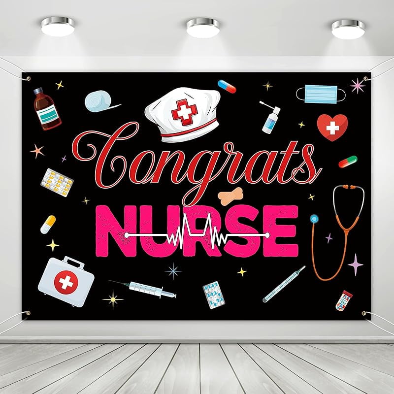 7x5Ft Black Congrats Nurse Graduation Backdrop Banner, Nurse Graduation ...
