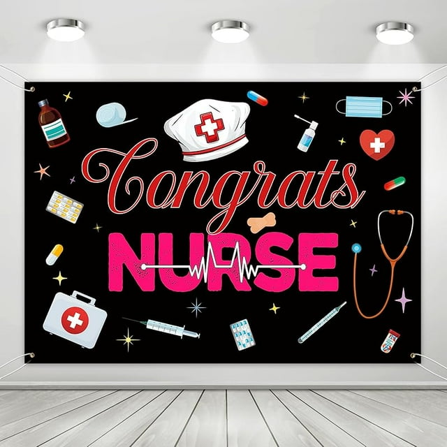 7x5Ft Black Congrats Nurse Graduation Backdrop Banner, Nurse Graduation ...