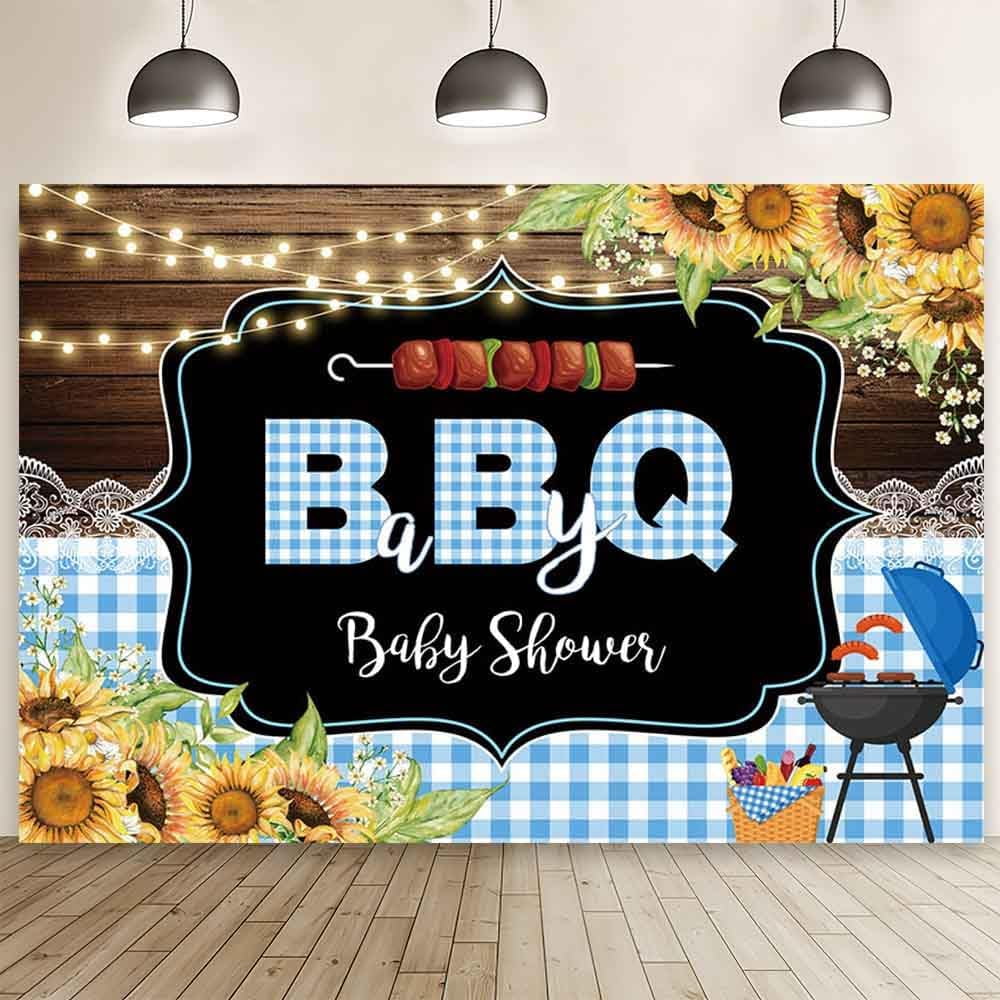7x5Ft Blue BBQ Baby Shower Backdrop Country Rustic Wooden Board ...