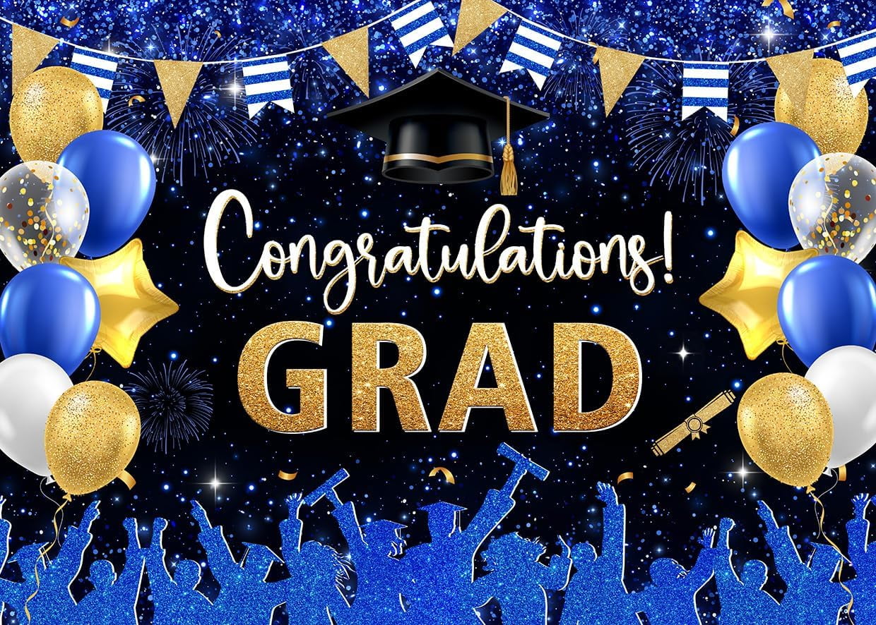 7x5Ft Blue and Gold Graduation Backdrop Congrats Grad Backdrop ...