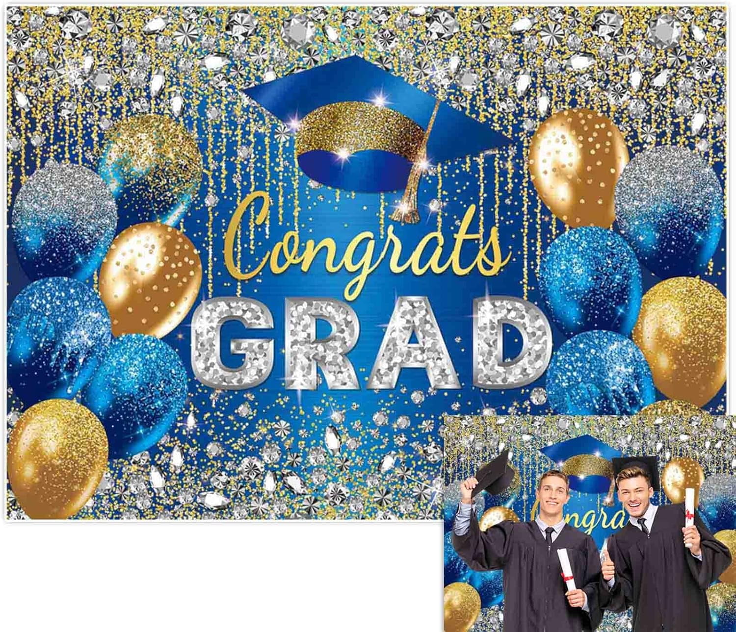 7x5Ft Blue and Gold Graduation Backdrop for Photography Congrats Grad ...