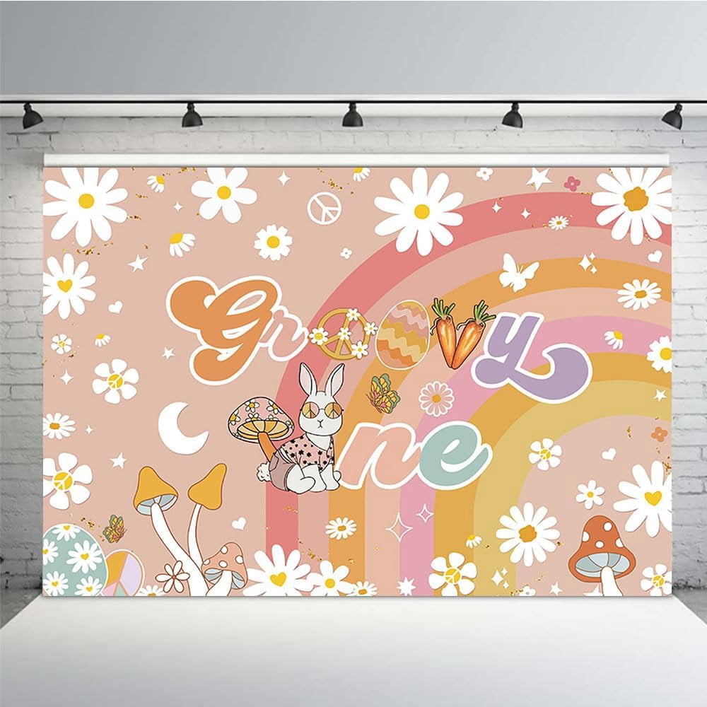 7x5Ft Boho Daisy Rainbow Groovy One Birthday Backdrop Easter 1st ...