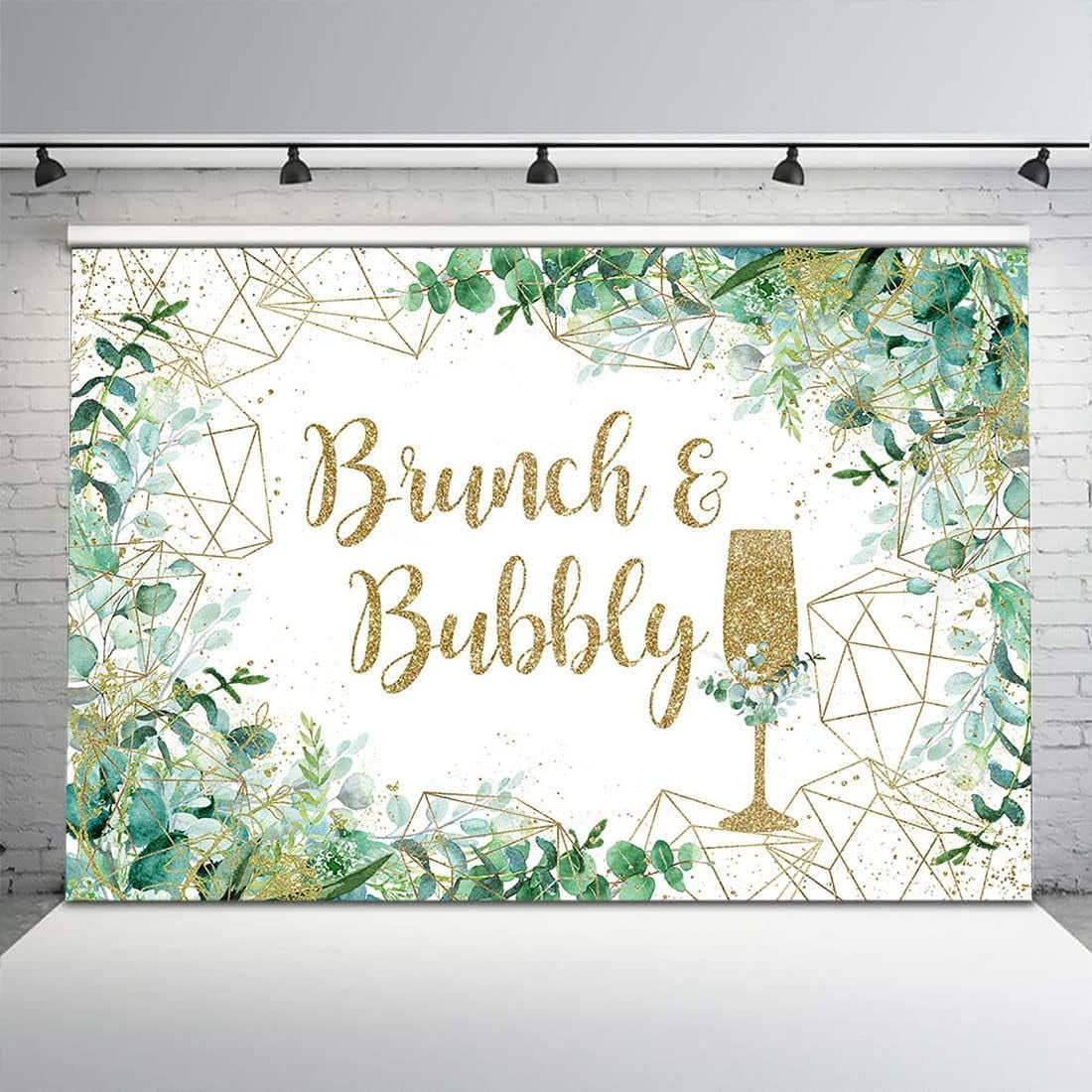 7x5Ft Brunch and Bubbly Bridal Shower Backdrop Greenery Eucalyptus Leaves Engagement Party ...
