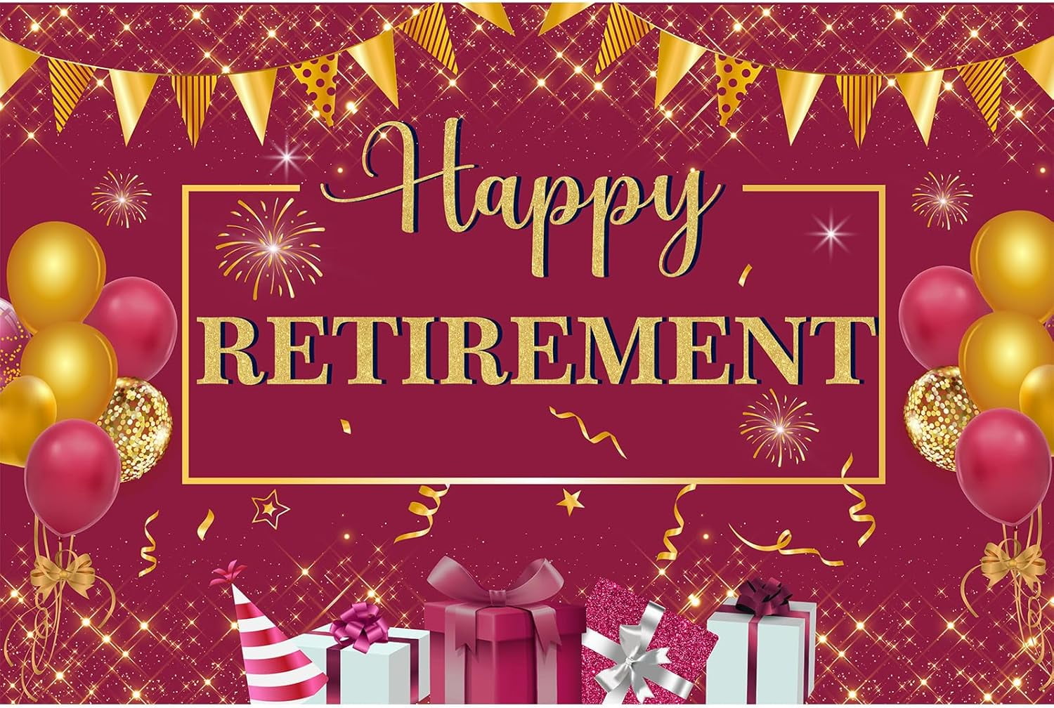 7x5Ft Burgundy Happy Retirement Backdrop Maroon Retirement Decorations ...