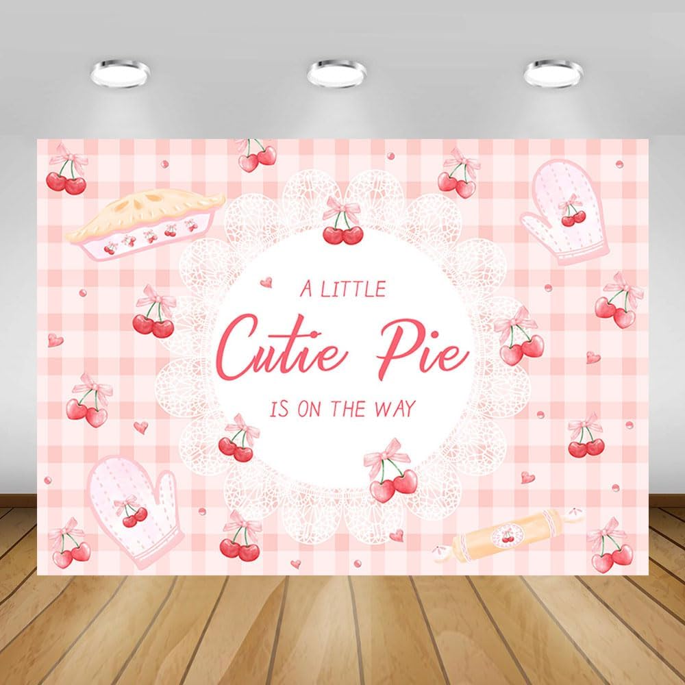 7x5Ft Cherry Baby Shower Backdrop, Pink Polyester Fabric, Includes 1pc Backdrop, Perfect for ...