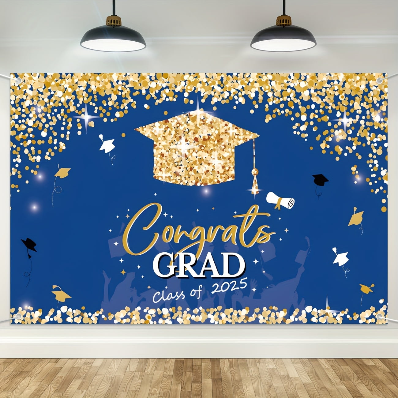 7x5Ft Congrats Grad Backdrop, 2025 Class,Multi-Purpose, Blue & Golden ...
