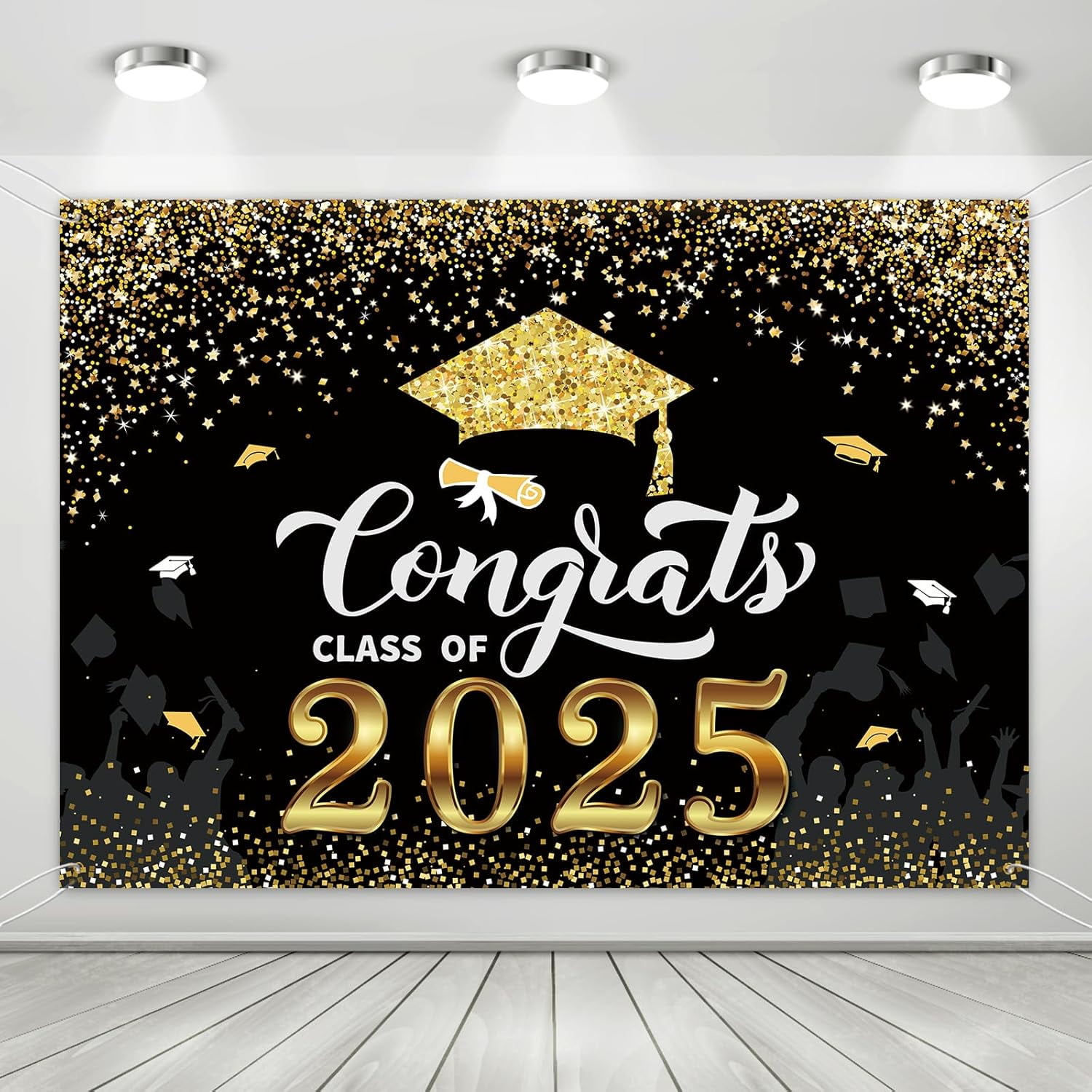 7x5Ft Congrats Grad Backdrop Red Gold Glitter Graduation Party ...