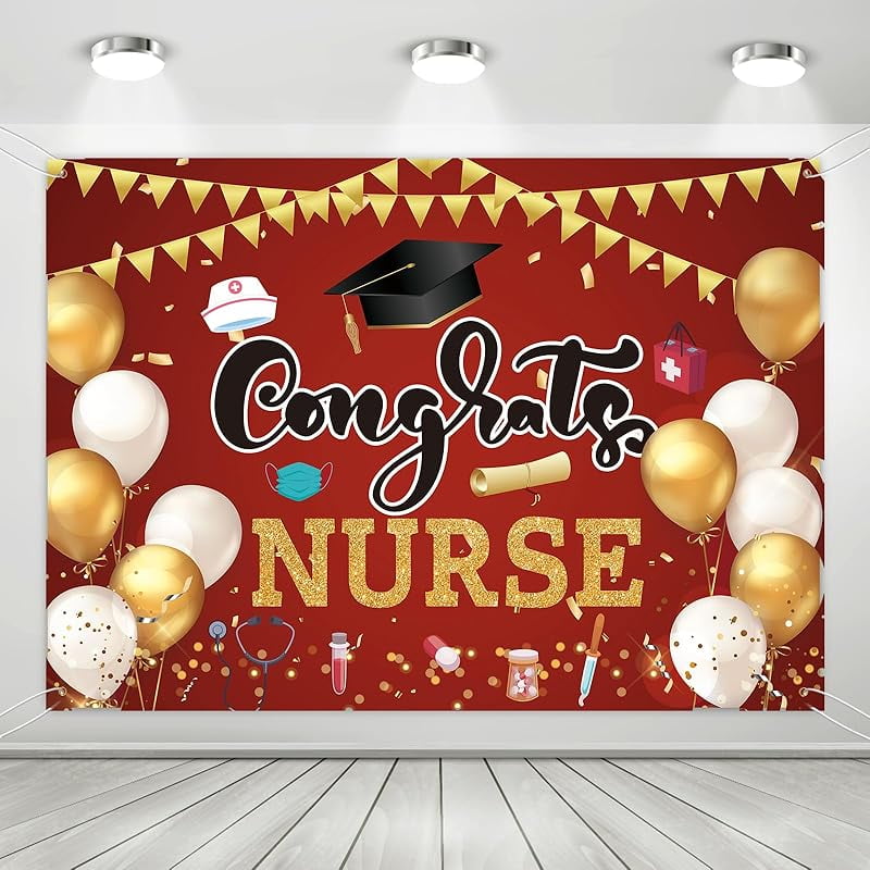 7x5Ft Congrats Nurse Graduation Backdrop Banner, Nurse Red Graduation ...