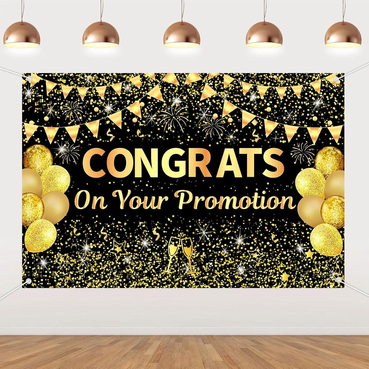 7x5Ft Congrats on Your Promotion Backdrop Black and Gold You Got ...