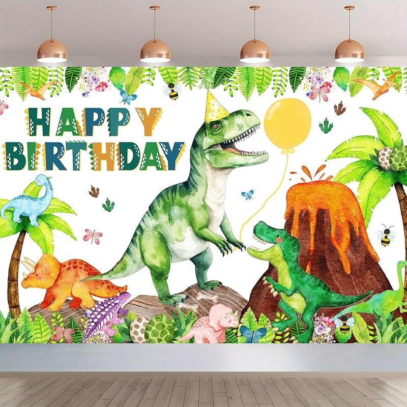 7x5Ft Dinosaur Birthday Backdrop Dino Happy Birthday Jungle Leaves T ...