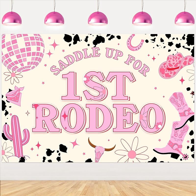7x5Ft Disco Western Cowgirl 1st Birthday Backdrop My First Rodeo ...