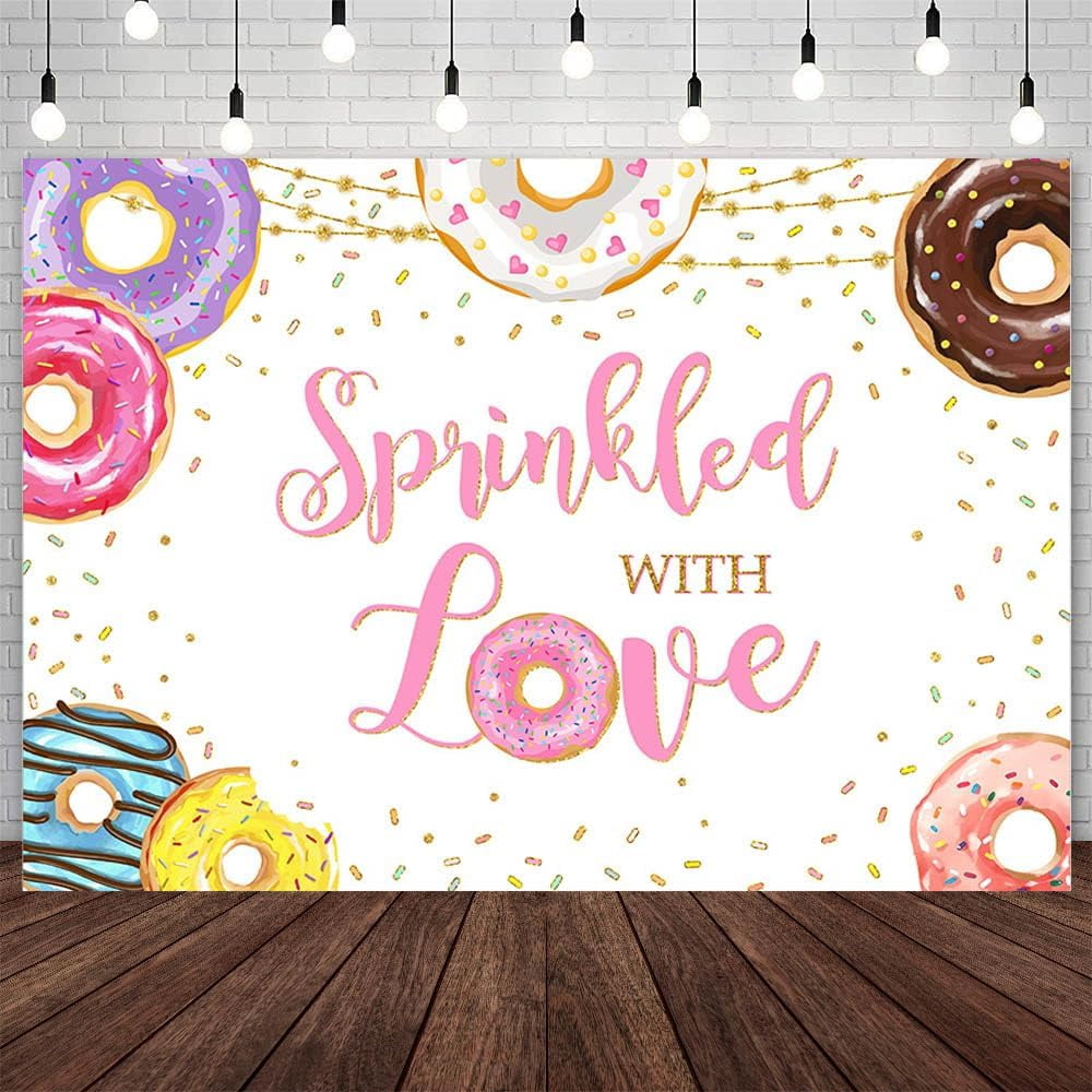 7x5Ft Donut Backdrop Sprinkled with Love Photography Background Pink ...