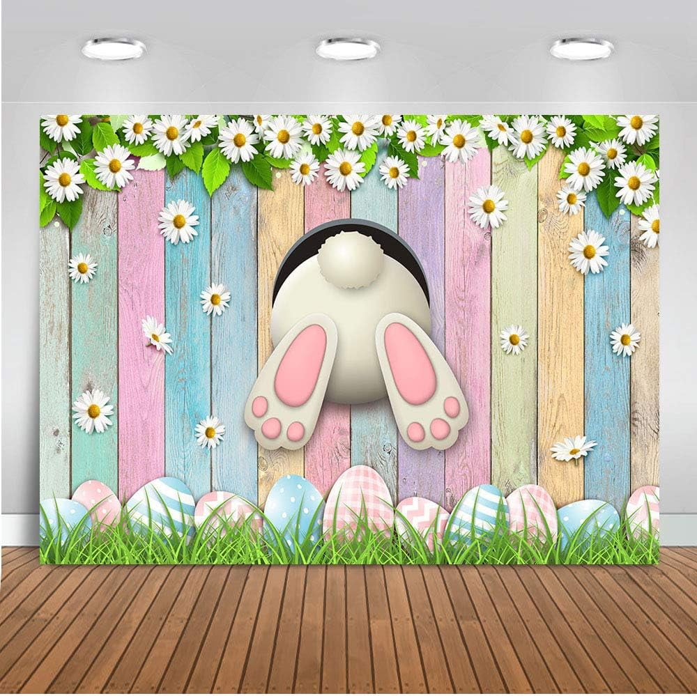 7x5Ft Easter Backdrop Spring Grass Easter Egg Pastle Wood Flower Photo ...
