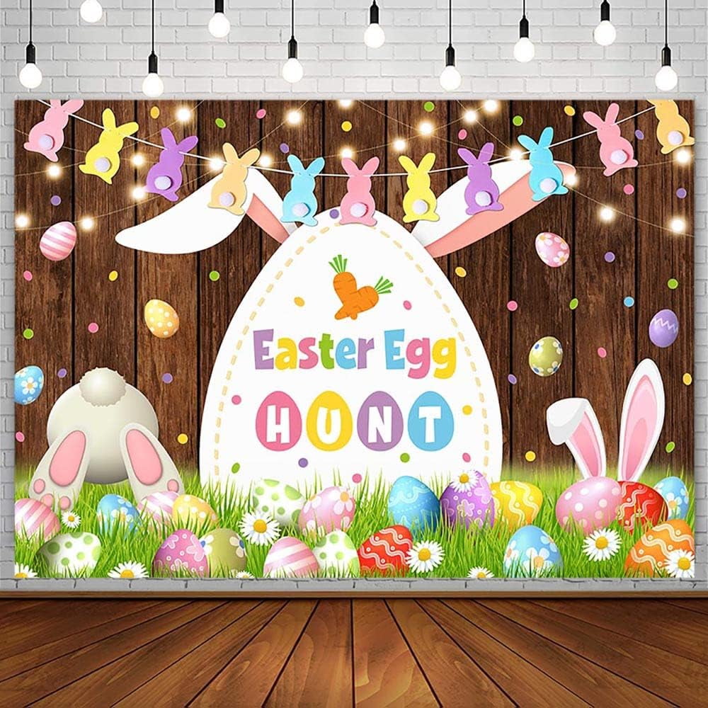 7x5Ft Easter Egg Hunt Backdrop Spring Easter Bunny Rabbit Wood Board ...