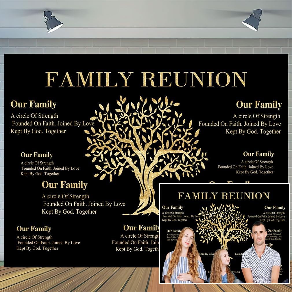 7x5Ft Family Reunion Backdrop Black Golden Family Tree We are Family ...