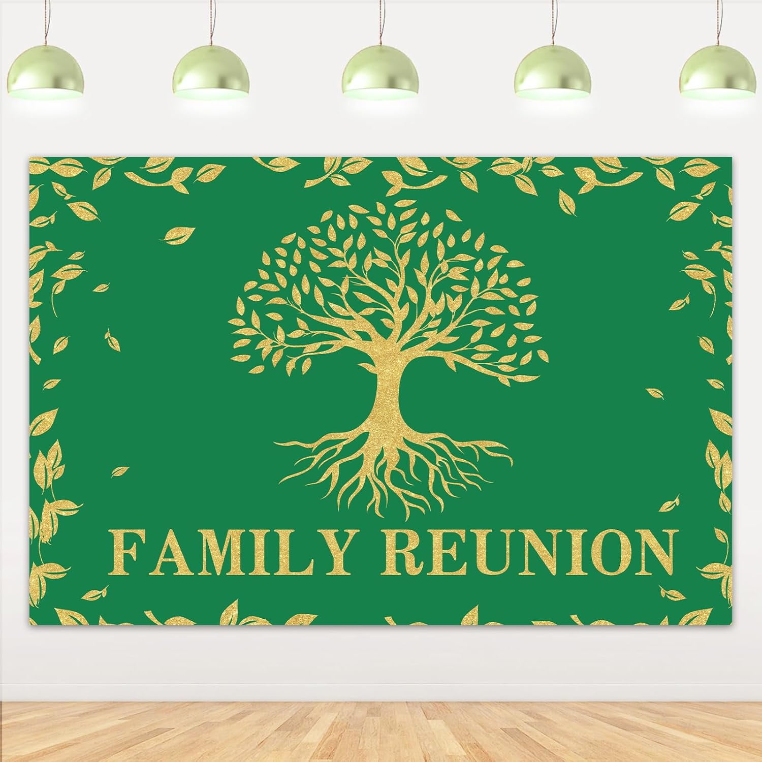 7x5Ft Family Reunion Decorations Green and Gold Family Reunion Backdrop ...