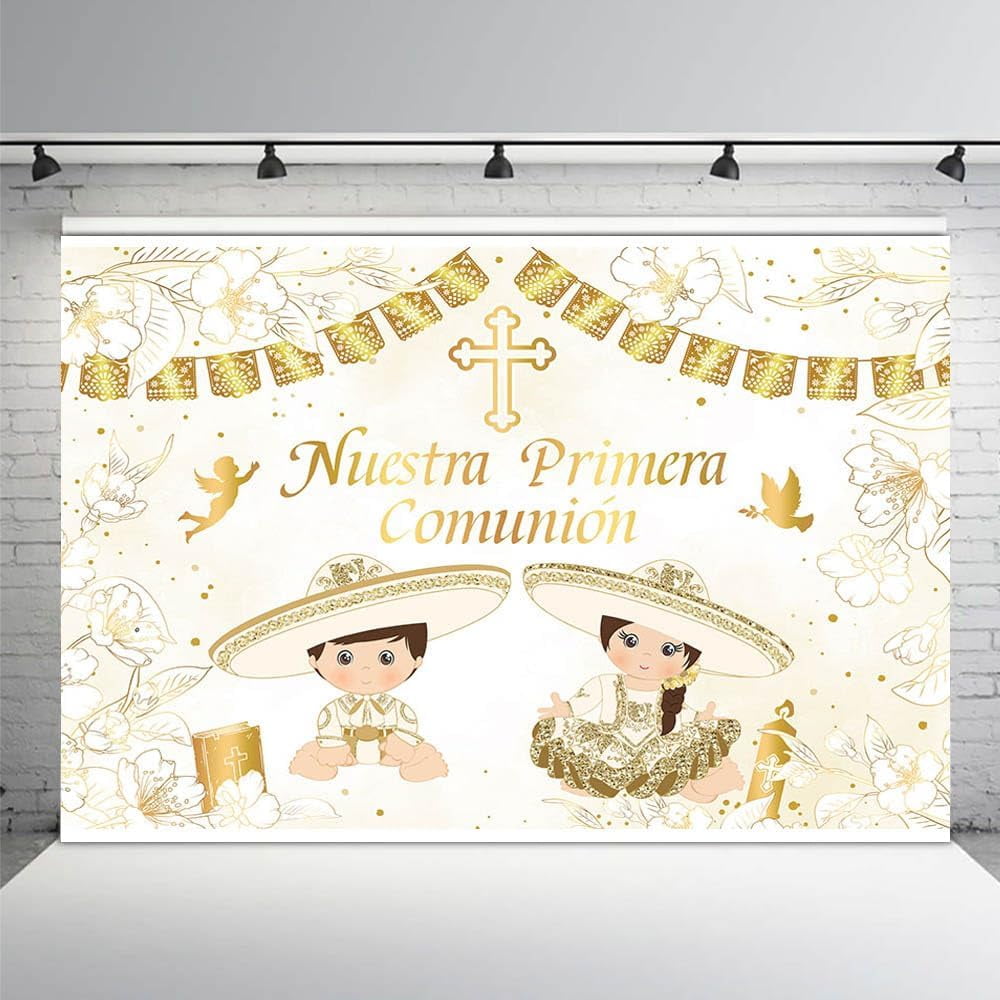 7x5Ft Our First Communion Backdrop, Gold First Communion Christening ...