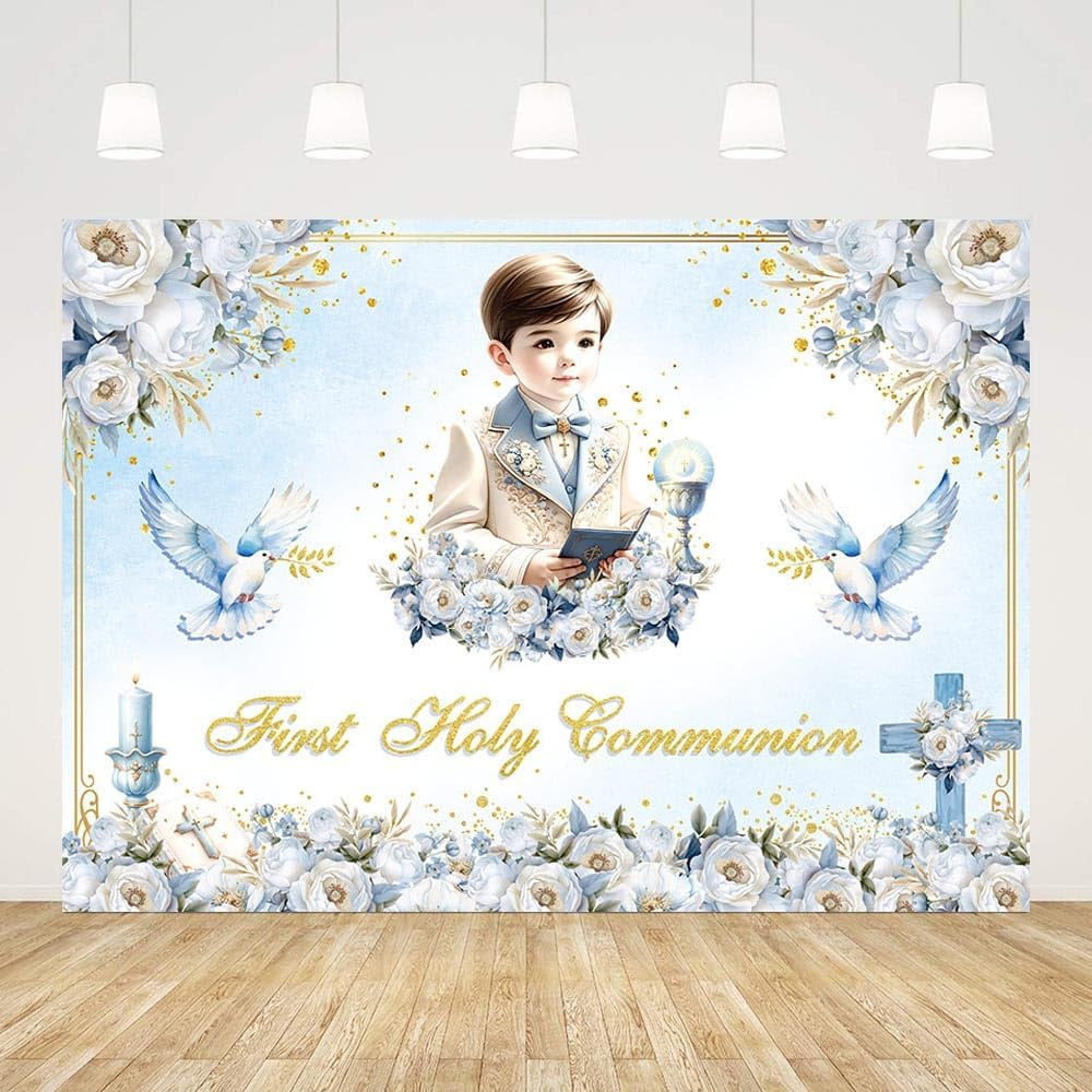 7x5Ft First Holy Communion Backdrop for Boy Mi Primera Comunion Baptism Christening Photography ...