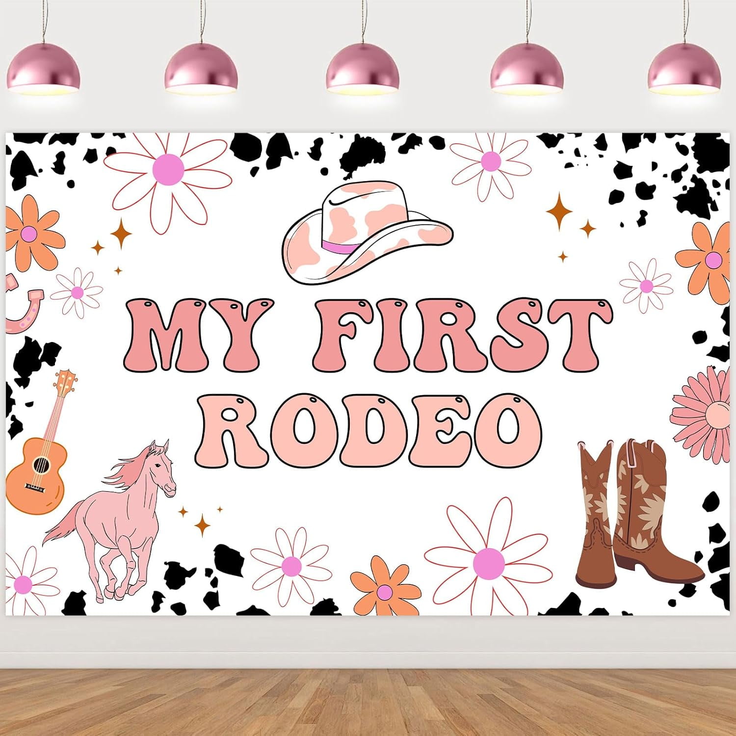 7x5Ft My First Rodeo Birthday Backdrop, Groovy Cowgirl First Birthday ...
