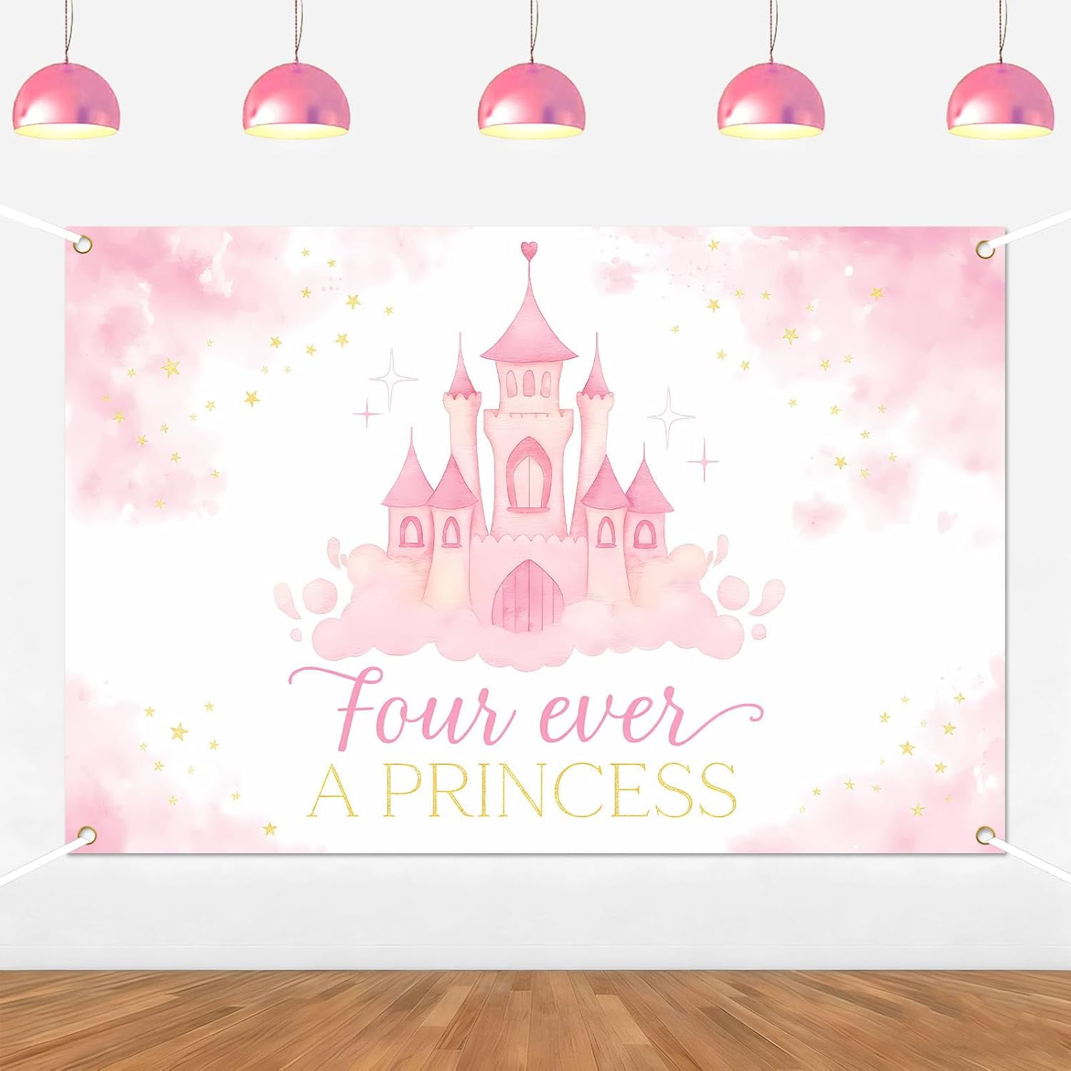 7x5Ft Four Ever a Princess Birthday Backdrop Pink Castle Princess 4th ...