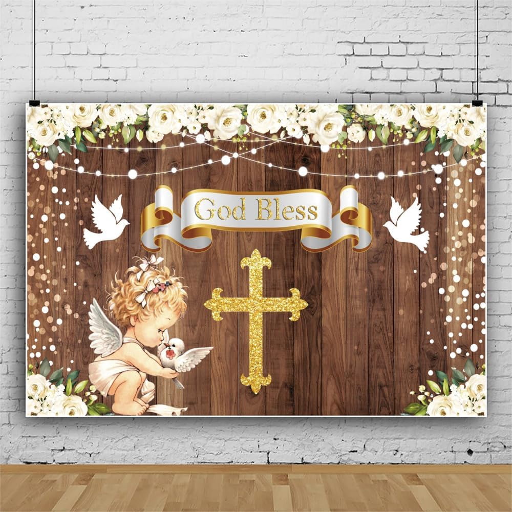 7x5Ft God Bless Backdrop for Photography Rustic Wood First Holy ...