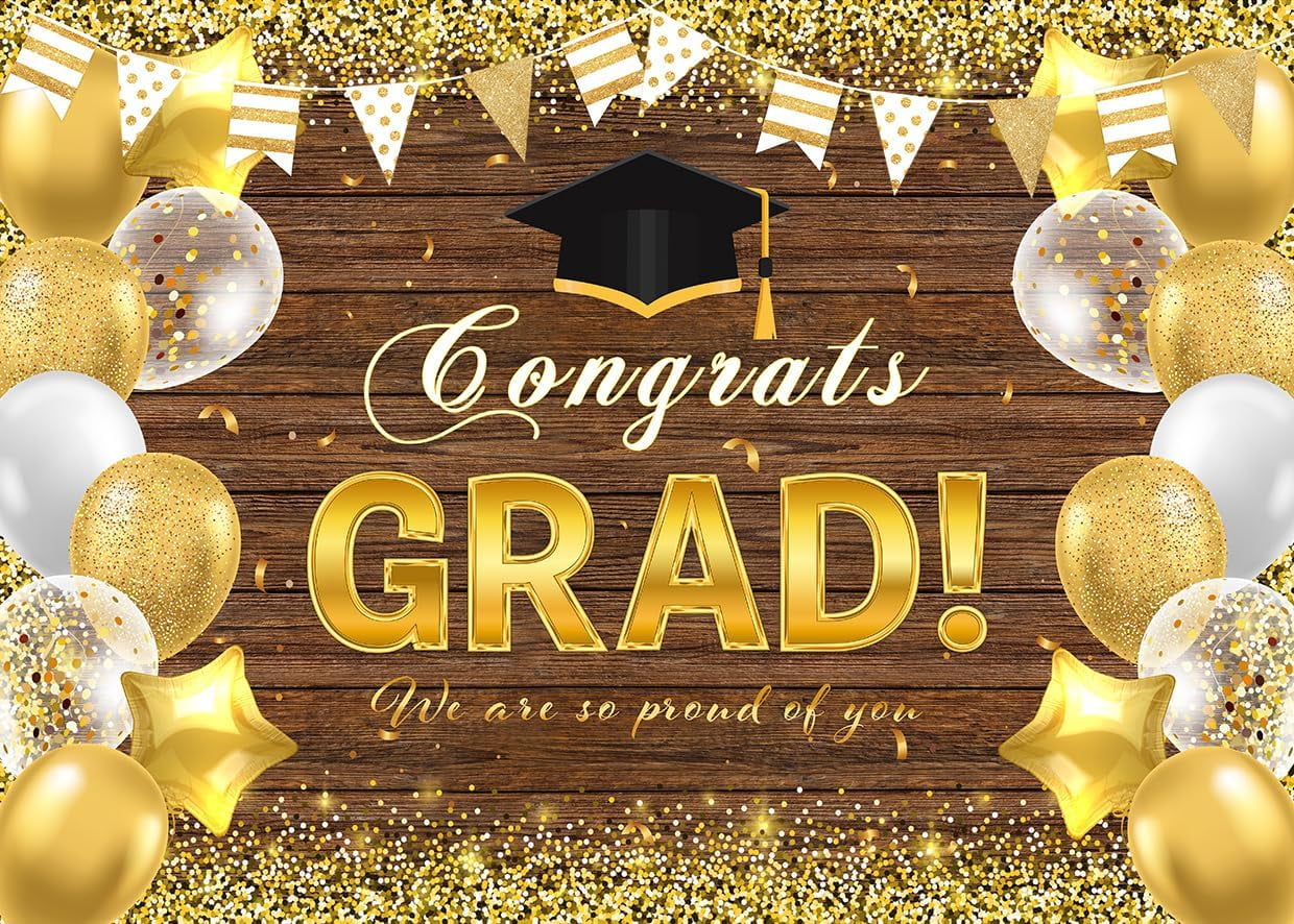 7x5Ft Gold Graduation Backdrop Rustic Congrats Grad Backdrop Graduation ...