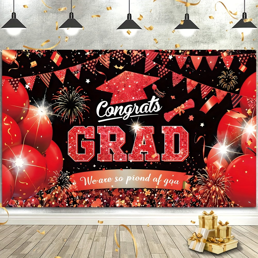 7x5Ft Graduation Celebration Backdrop - Black & Red Design, Perfect for ...