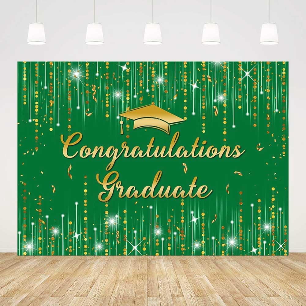 7x5Ft Green and Gold Congratulation Graduate Backdrop Congratulations ...