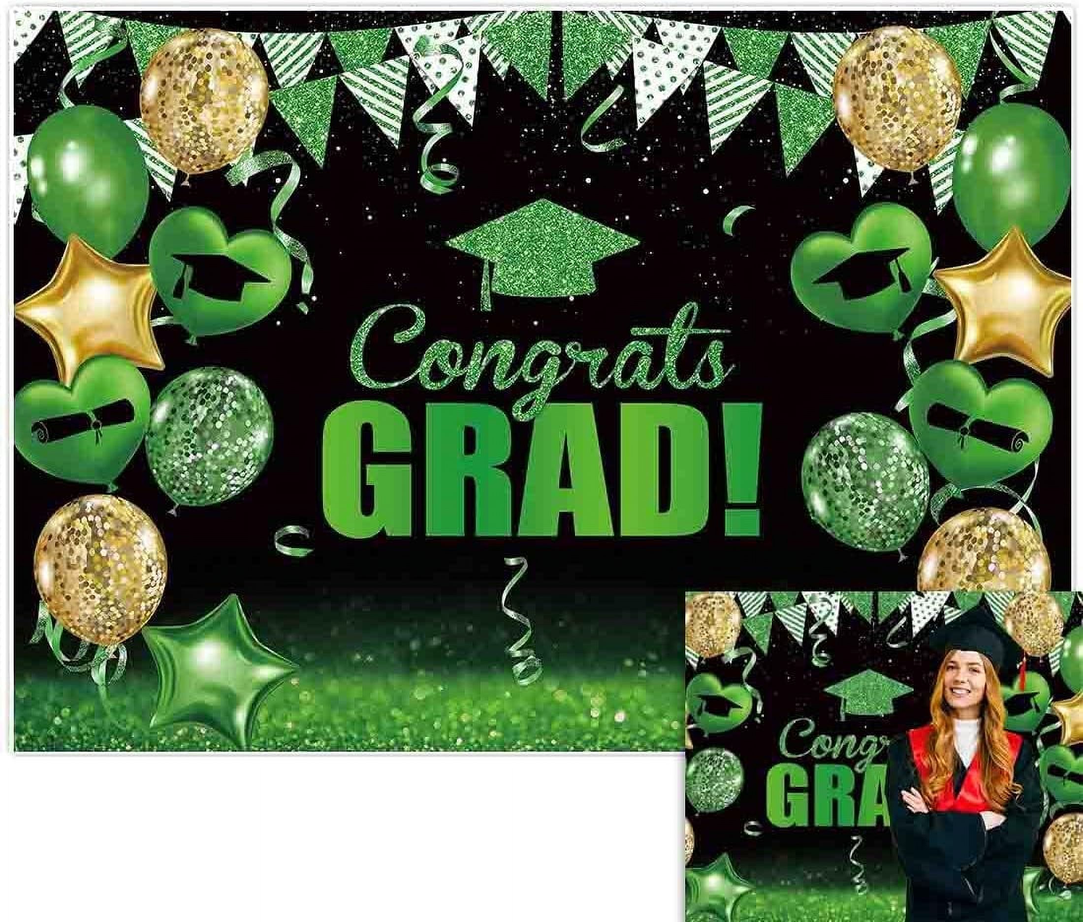 7x5Ft Green and Gold Graduation Party Decorations Backdrop for School ...