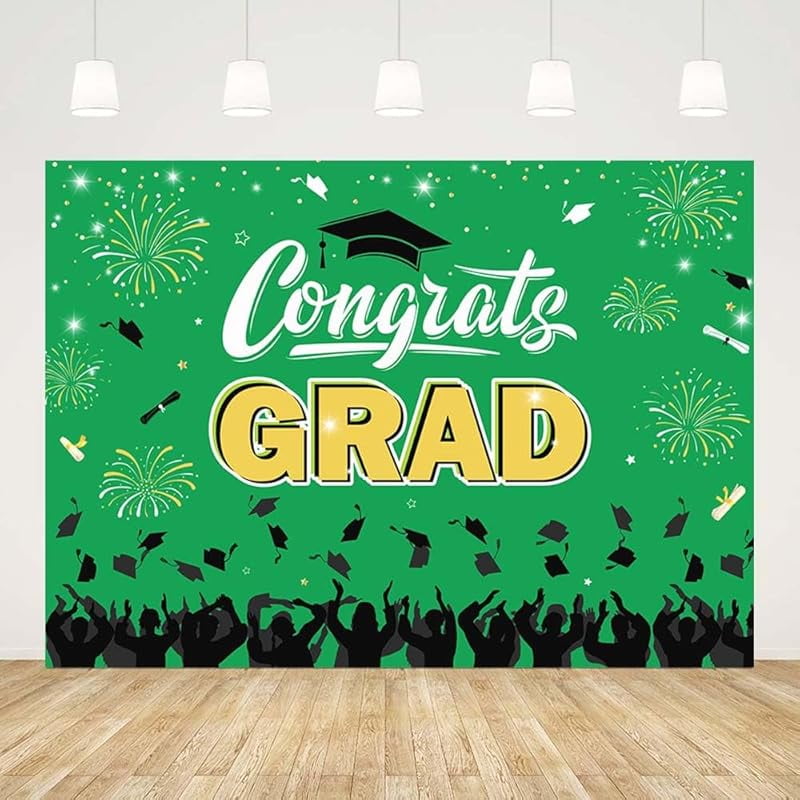 7x5Ft Green Graduation Decorations Backdrop Congratulations Banner ...