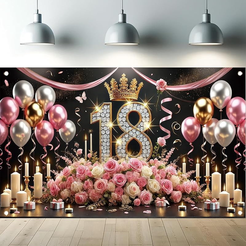7x5Ft Happy 14th Birthday Decorations Backdrop Banner for Girls Purple ...