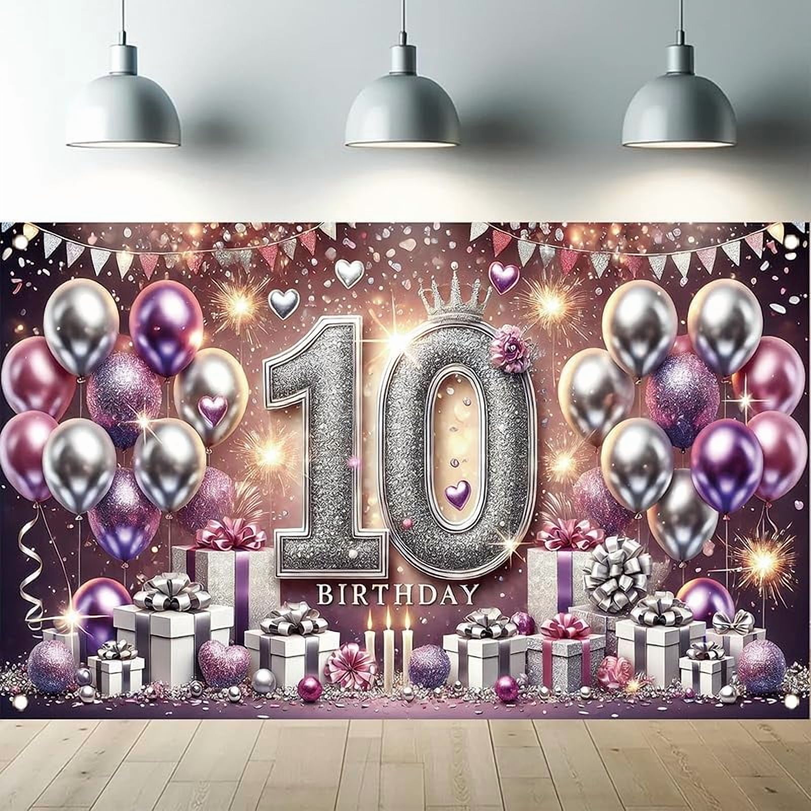7x5Ft Happy 14th Birthday Decorations Backdrop Banner for Girls Purple ...