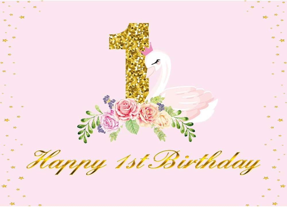 7x5Ft Happy 1st Birthday Background Glitter Star White Swan Backdrop ...