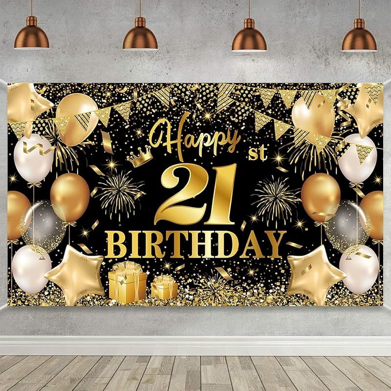 7x5Ft Happy 50th Birthday Backdrop Banner Black Gold Birthday Party ...