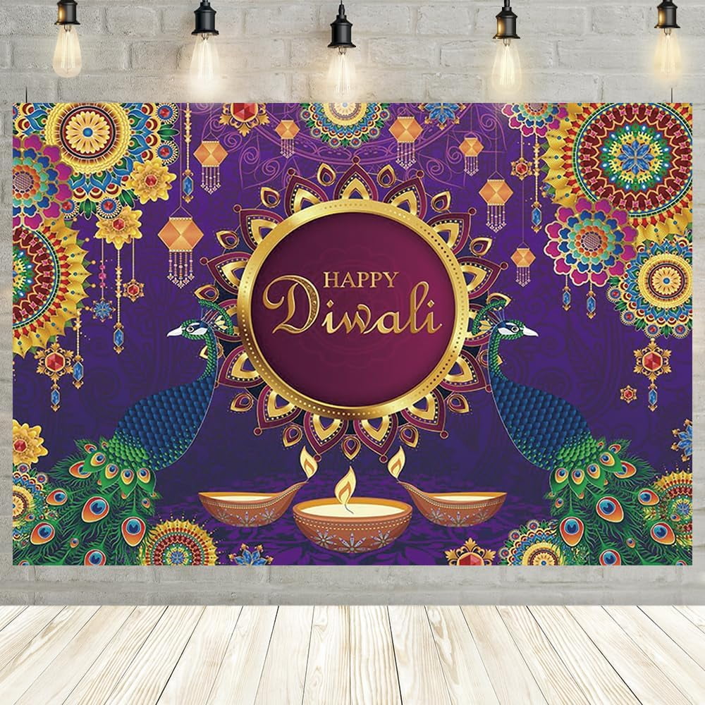 7x5Ft Happy Diwali Backdrop Indian Lights Party Decorations Banner ...