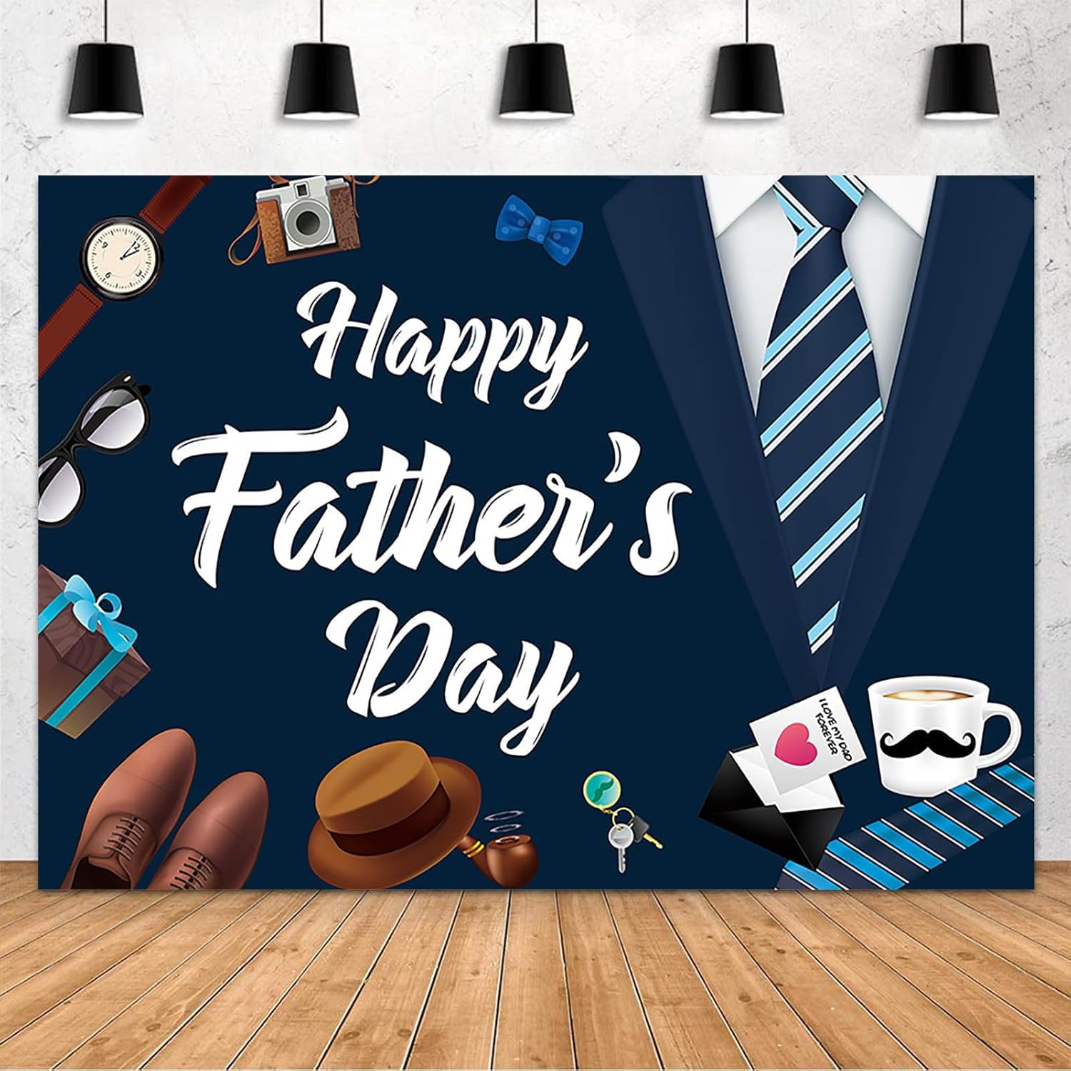 7x5Ft Happy Father's Day Backdrop Dark Blue Suit Fathers Day Party ...