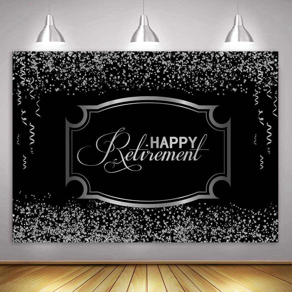 7x5Ft Happy Retirement Backdrop Silver Glitter Lights Congrats ...