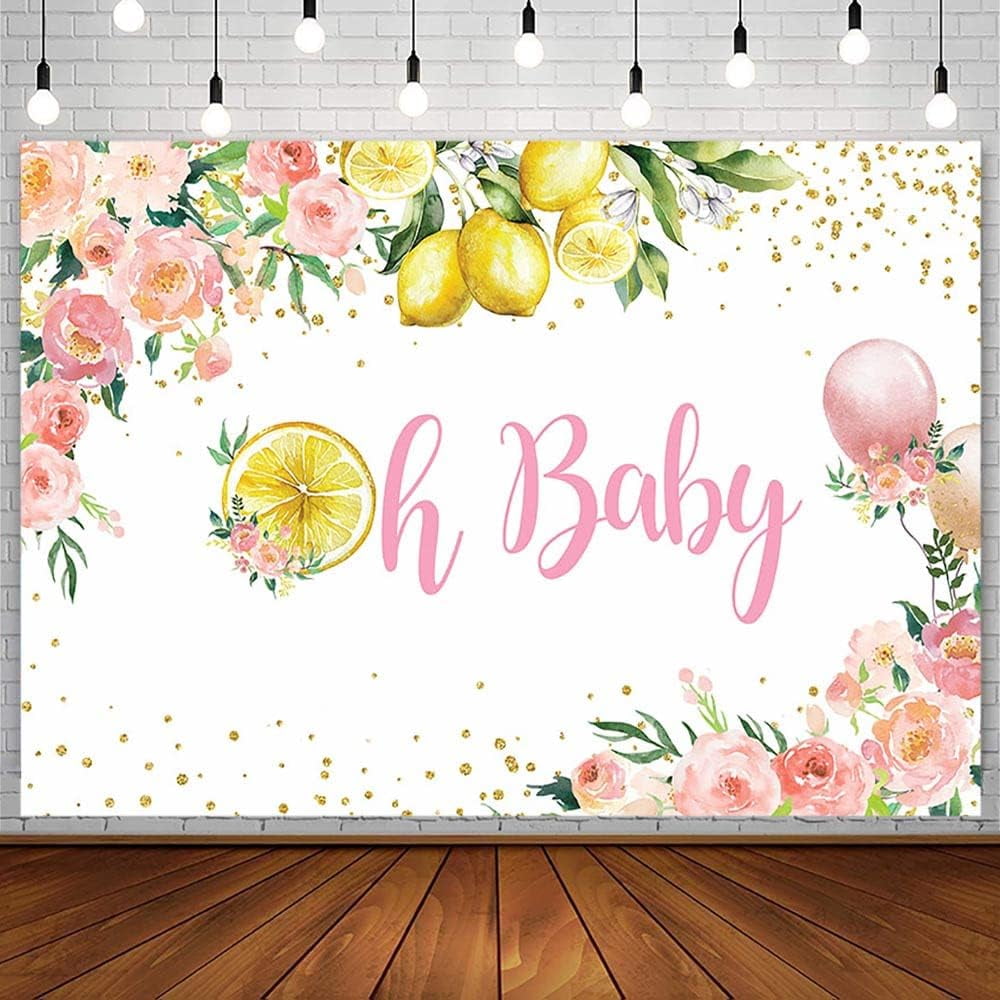 7x5Ft Lemon Baby Shower Backdrop Main Squeeze Oh Baby Party Decorations ...